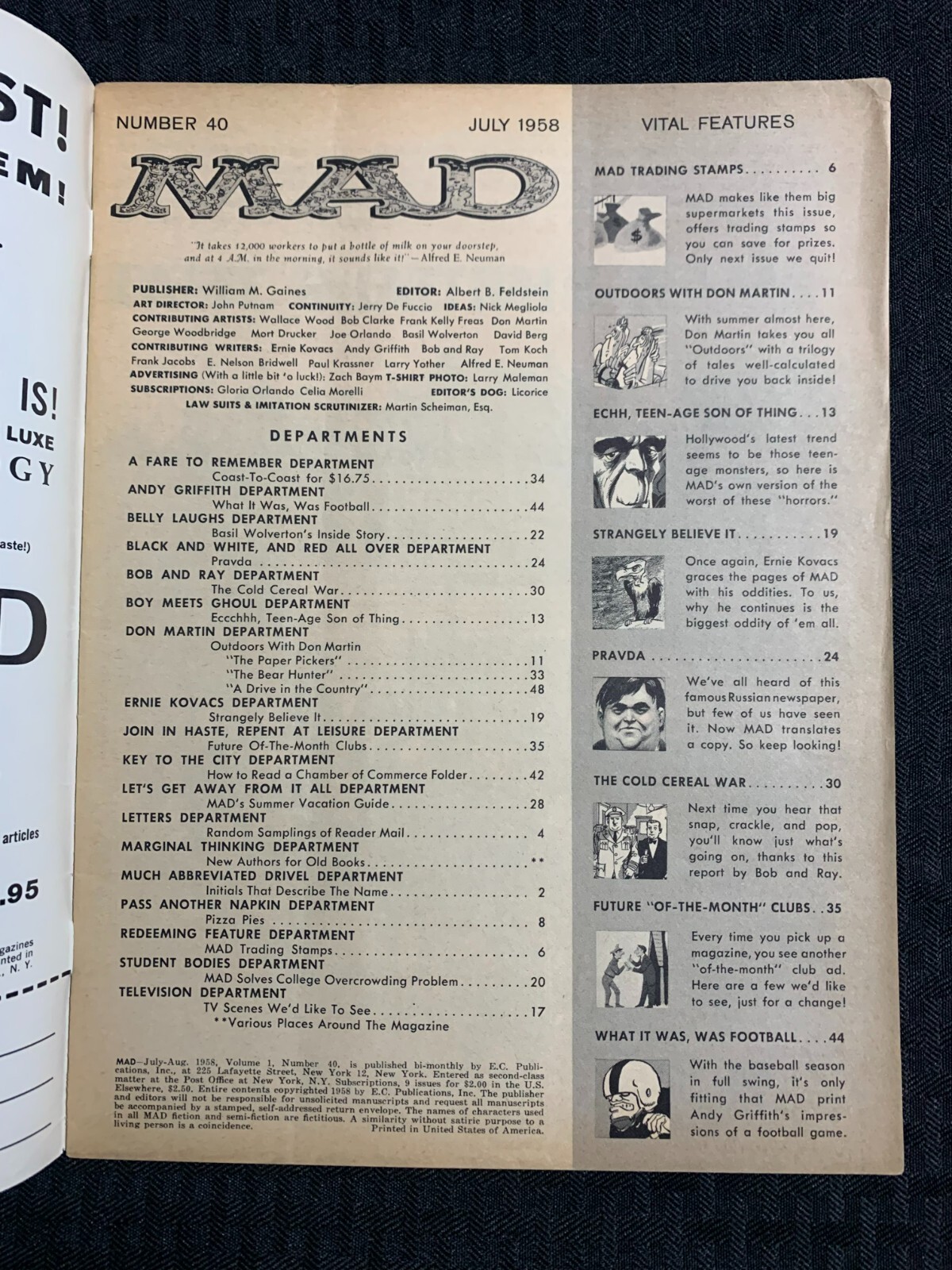 1958 MAD Magazine #40 VG- 3.5 Alfred E Neuman What Me Worry? | eBay UK