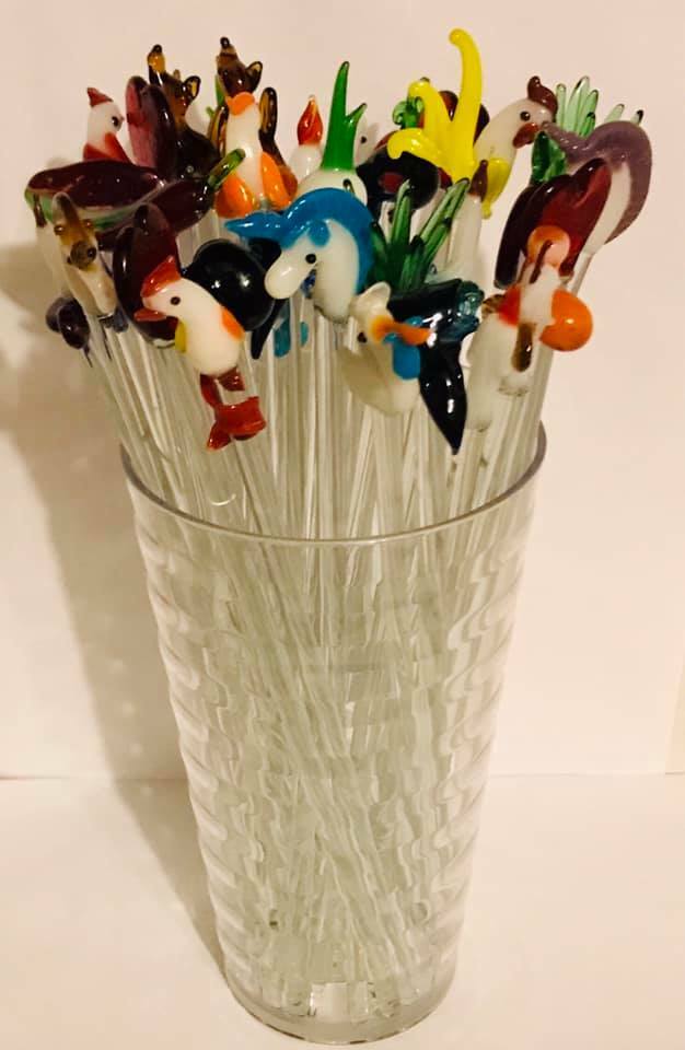 18 Assorted Set Glass Swizzle Sticks Stir Cocktail Stirrers Blown Glass ...