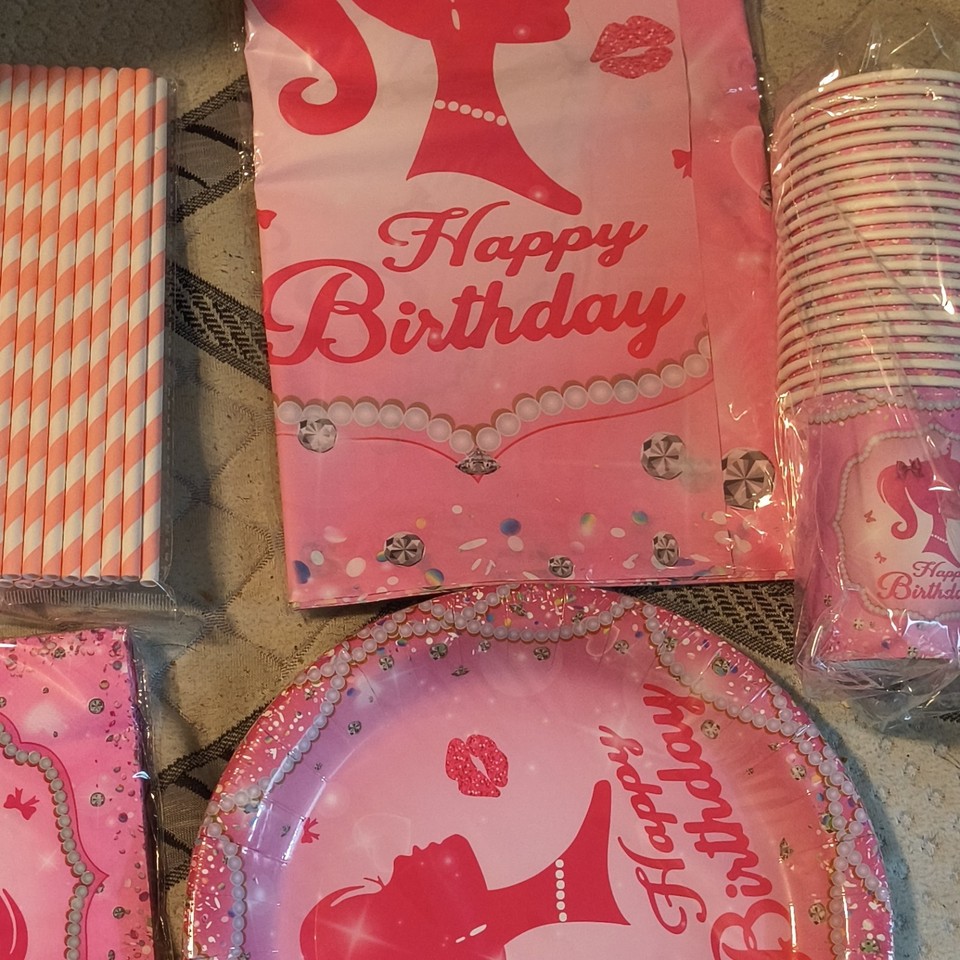 Pink Princess Birthday Party Supply Kit Plates Napkins Cups Straws ...