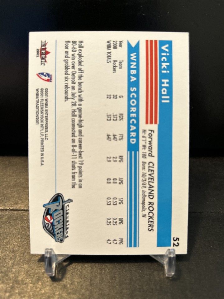 2001 Fleer Tradition WNBA Vicki Hall Cleveland Rockers #52 | eBay