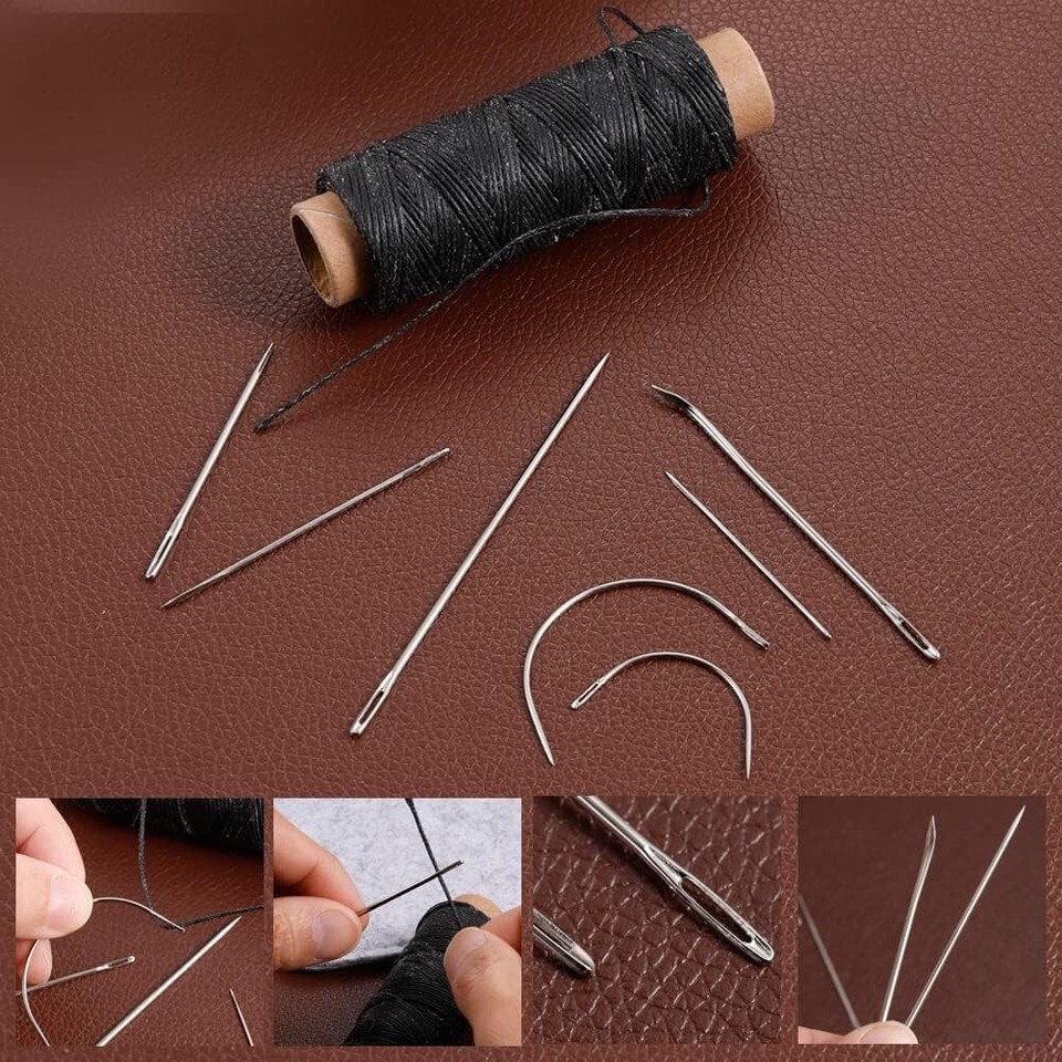55Yards Waxed Thread Needle and Thread Kit with 7 Pcs Leather Needles ...