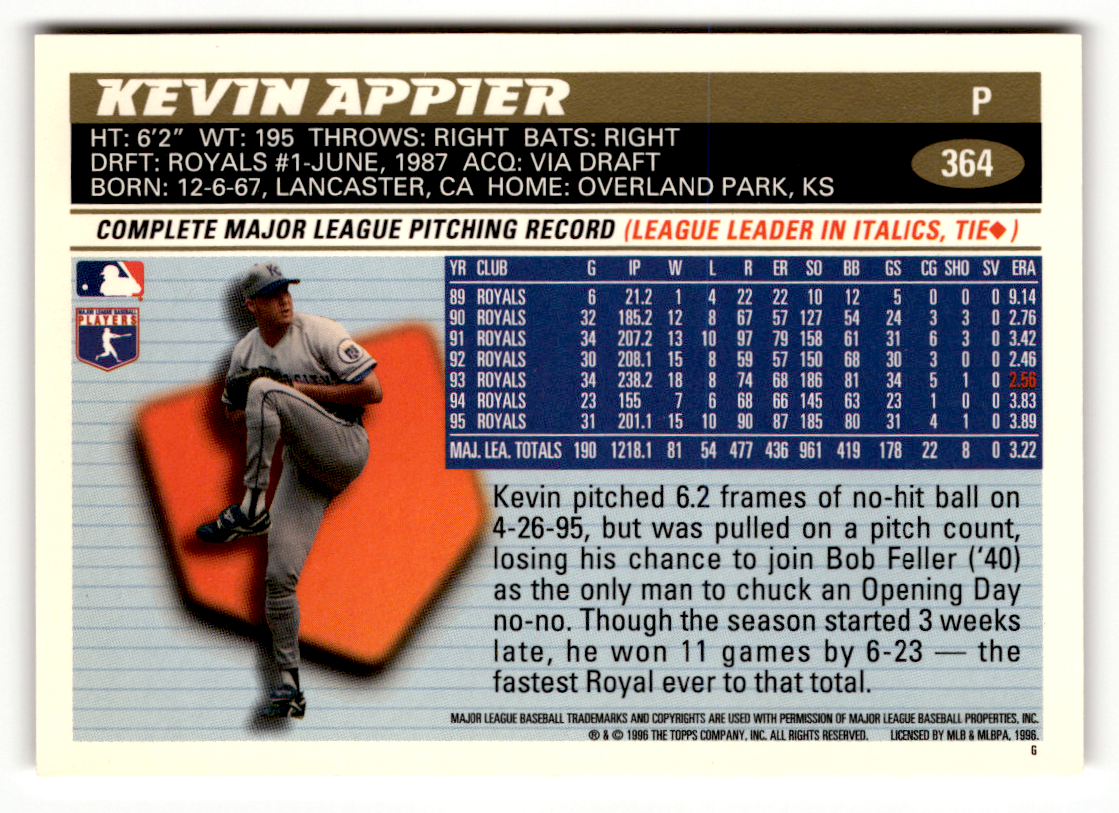 1996 Topps - #364 Kevin Appier for sale online | eBay