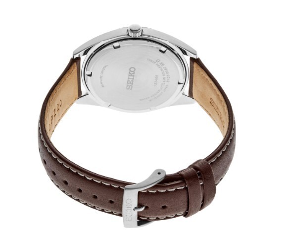 Seiko Essential Minimalist Green Sunray Dial Brown Leather Strap Watch ...