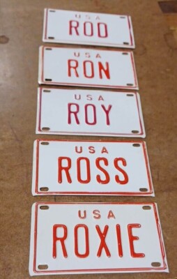 Vintage White and Red Bicycle Bike License Name Plates Tag USA Ro | eBay