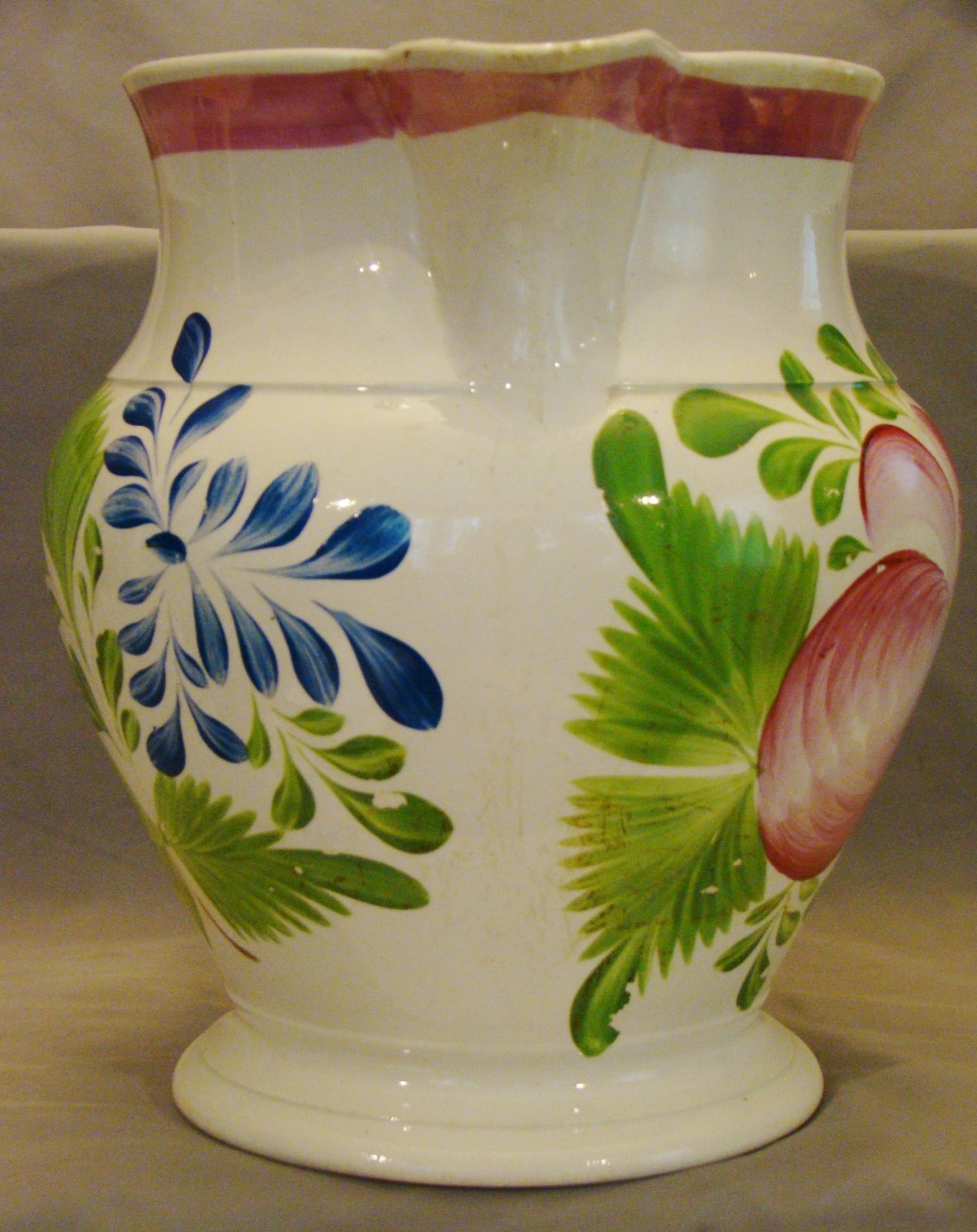 Large Staffordshire Gaudy Rose Pearlware Pink Lustre Floral Pitcher ...