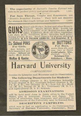 VINTAGE AD FOR HARVARD UNIVERSITY & MCRAE & KEELER SCHOOL PINS ...