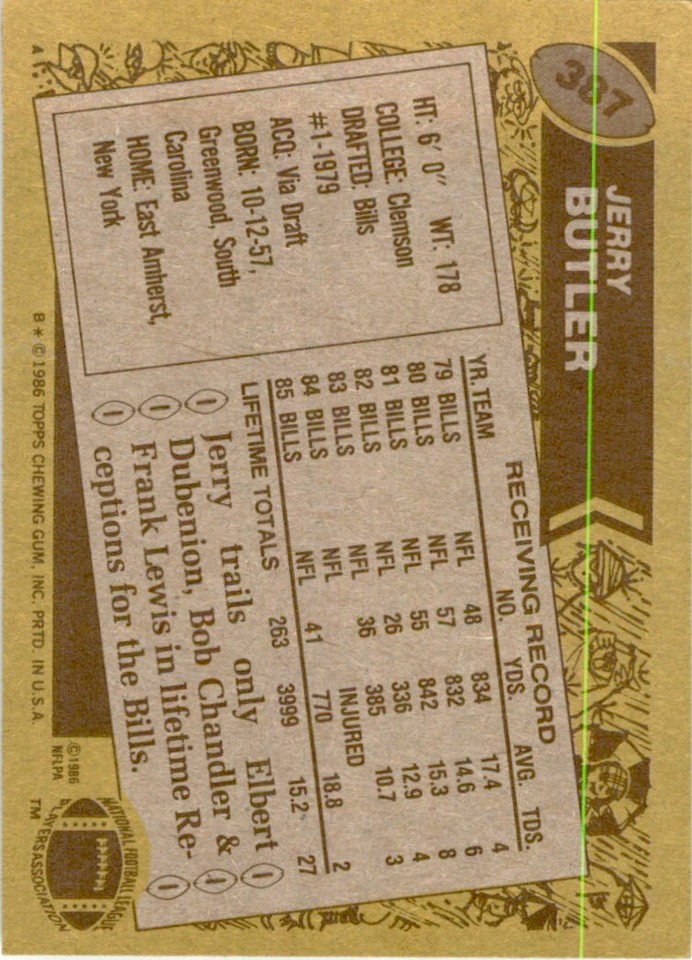 1986 TOPPS JERRY BUTLER BUFFALO BILLS #387 | eBay