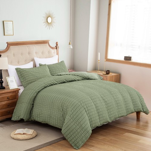 Solid Green Soft Quilt/Doona/Duvet Cover Set Queen King Size Bedding ...