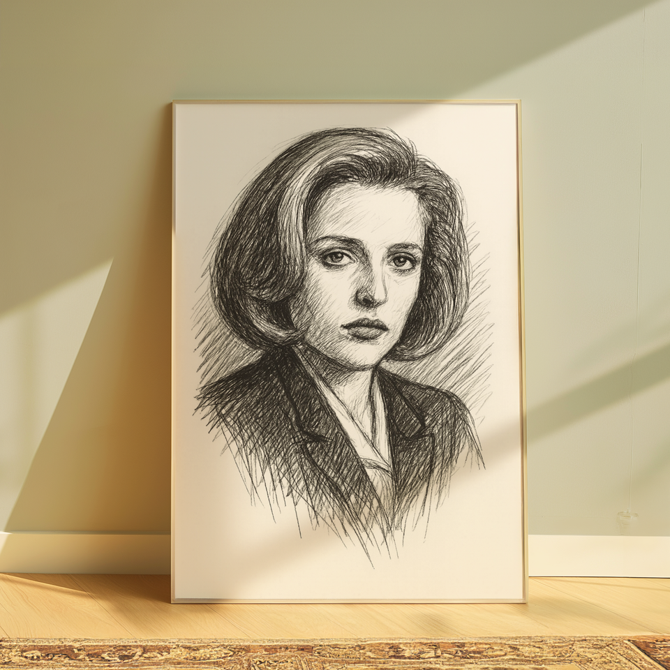 DANA SCULLY X-FILES DRAWING PRINT PORTRAIT SKETCH 8" x 10" WALL ART ...