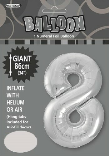 Meteor Giant Number 8 Silver Metallic Foil Helium or Air Balloon - 86cm ...