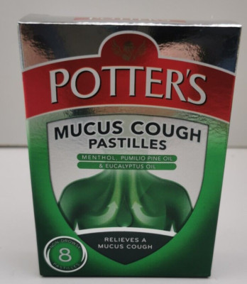 Potters Mucus Cough Pastilles menthol pumilio pine & eucalyptus oil non ...