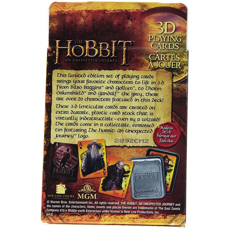 The Hobbit 3D Lenticular Playing Cards Deck in Collectible Cartamundi ...