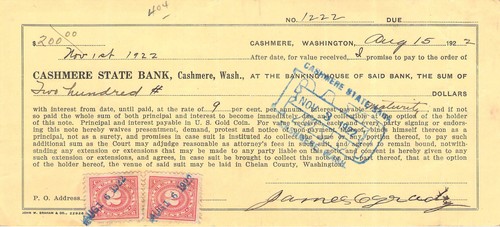 CASHMERE WASHINGTON STATE CHECK DRAFT RECIEPT REVENUE STAMPS 1922 | eBay