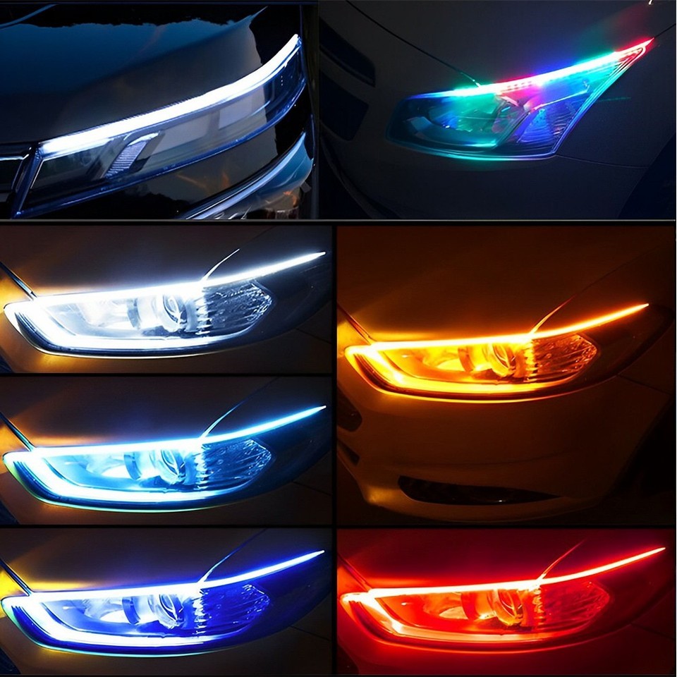 2x Slim RGB Sequential Flexible DRL LED Turn Signal Strip Remote ...