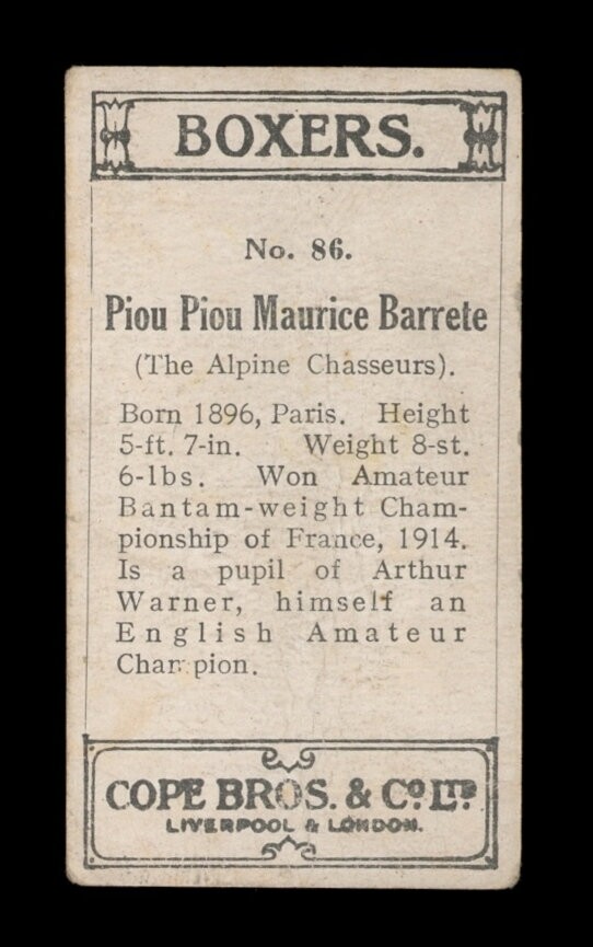 1915 Cope Bros Boxers Set-Break # 86 Piou Piou Maurice Barrete VG-VGEX ...