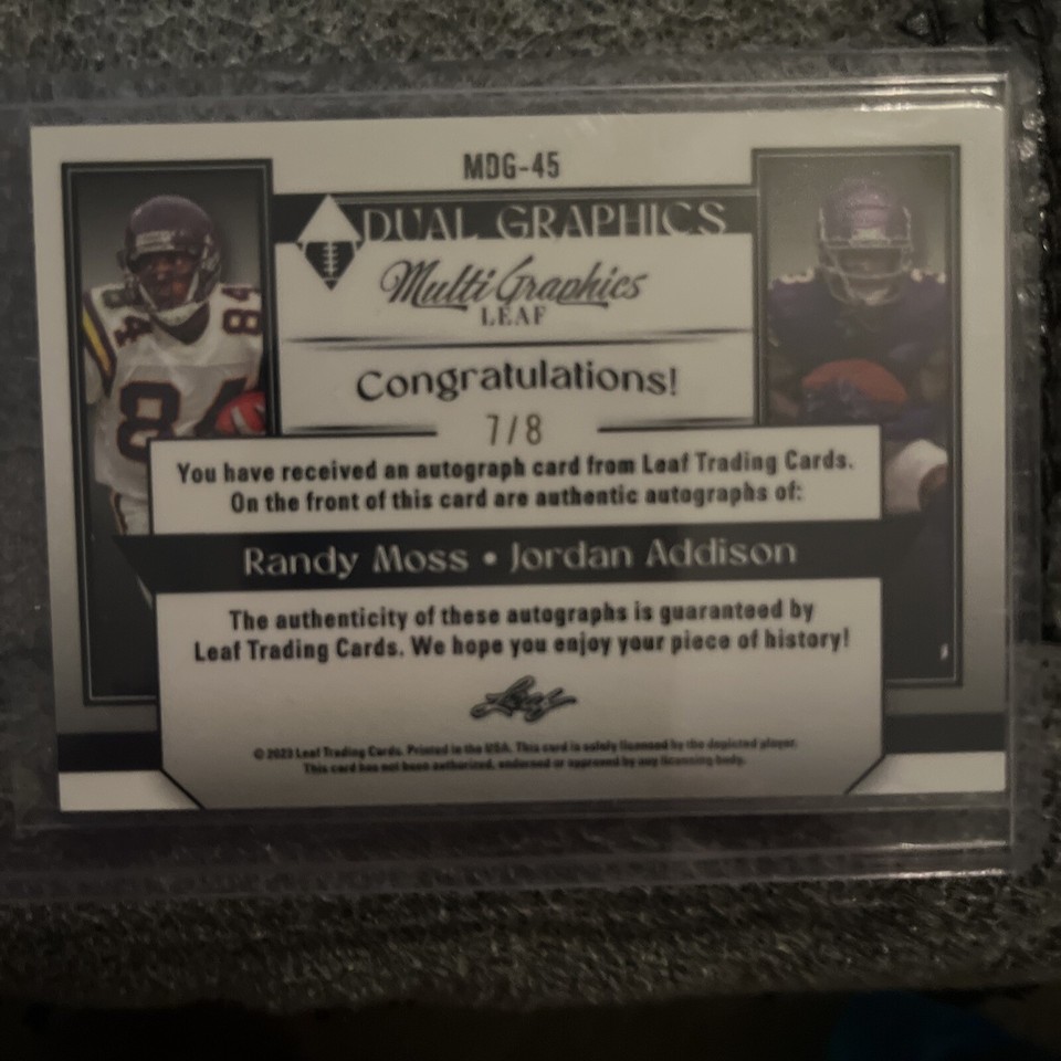 2023 Leaf - Multigraphics Dual-Blue Sparkles Randy Moss Jordan Addison ...