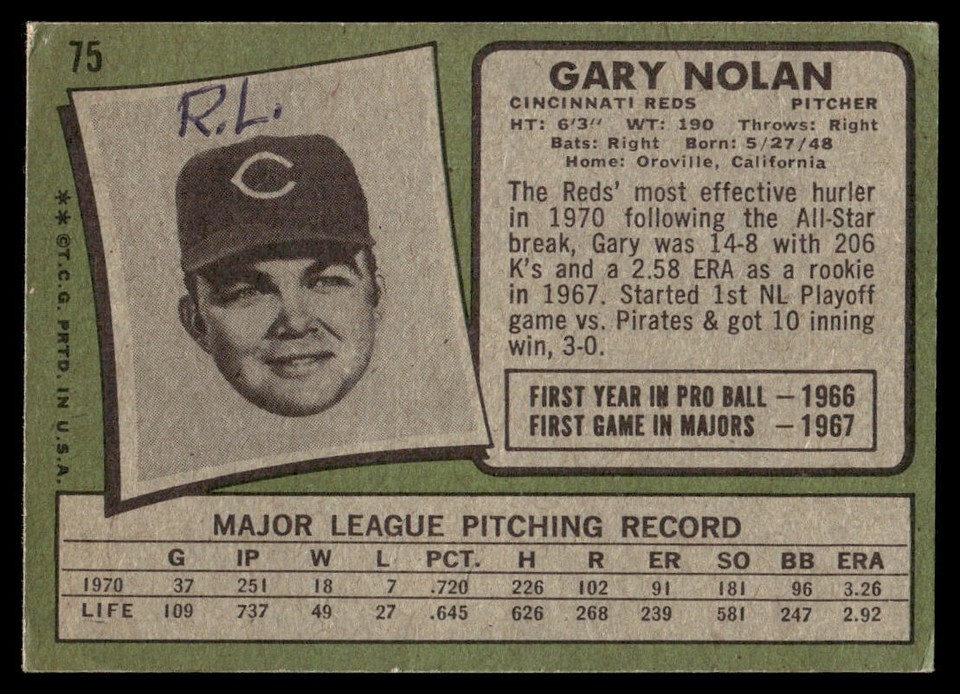 1971 Topps #75 Gary Nolan Cincinnati Reds VG-VGEX Crease | eBay