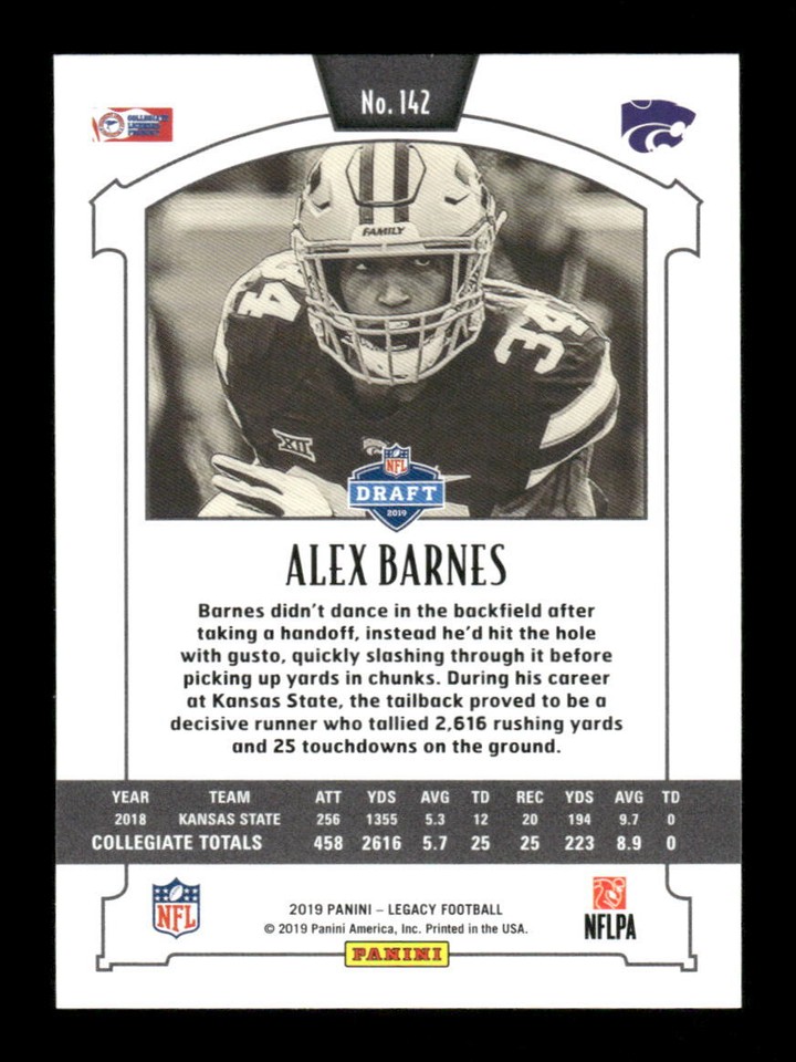 2019 Panini Legacy Alex Barnes #142 RC | eBay
