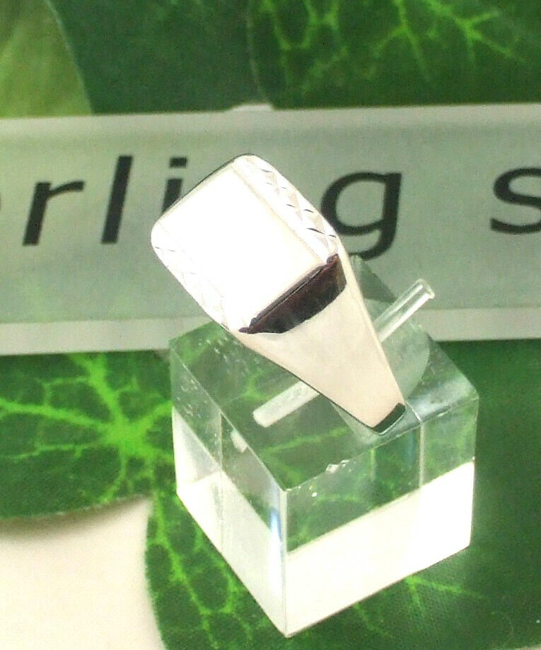 Men's Solid 925 Sterling Silver Diamond Cut Rectangular Shape Signet ...