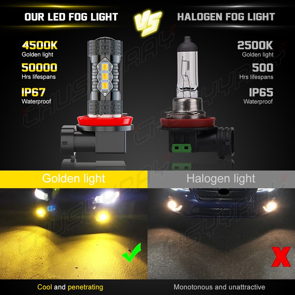 2X LED Fog Light Bulbs H8 H11 Fog Light Bulb yellow 4500k High Power ...