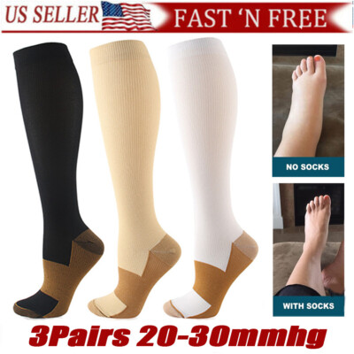 3x Copper Compression Socks High Knee Boots Socks Circulation Stockings ...