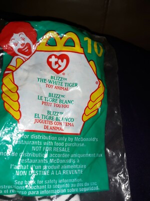 Mcdonalds TY teenie Beanie Baby. Blizz The White Tiger. #10. New Happy ...