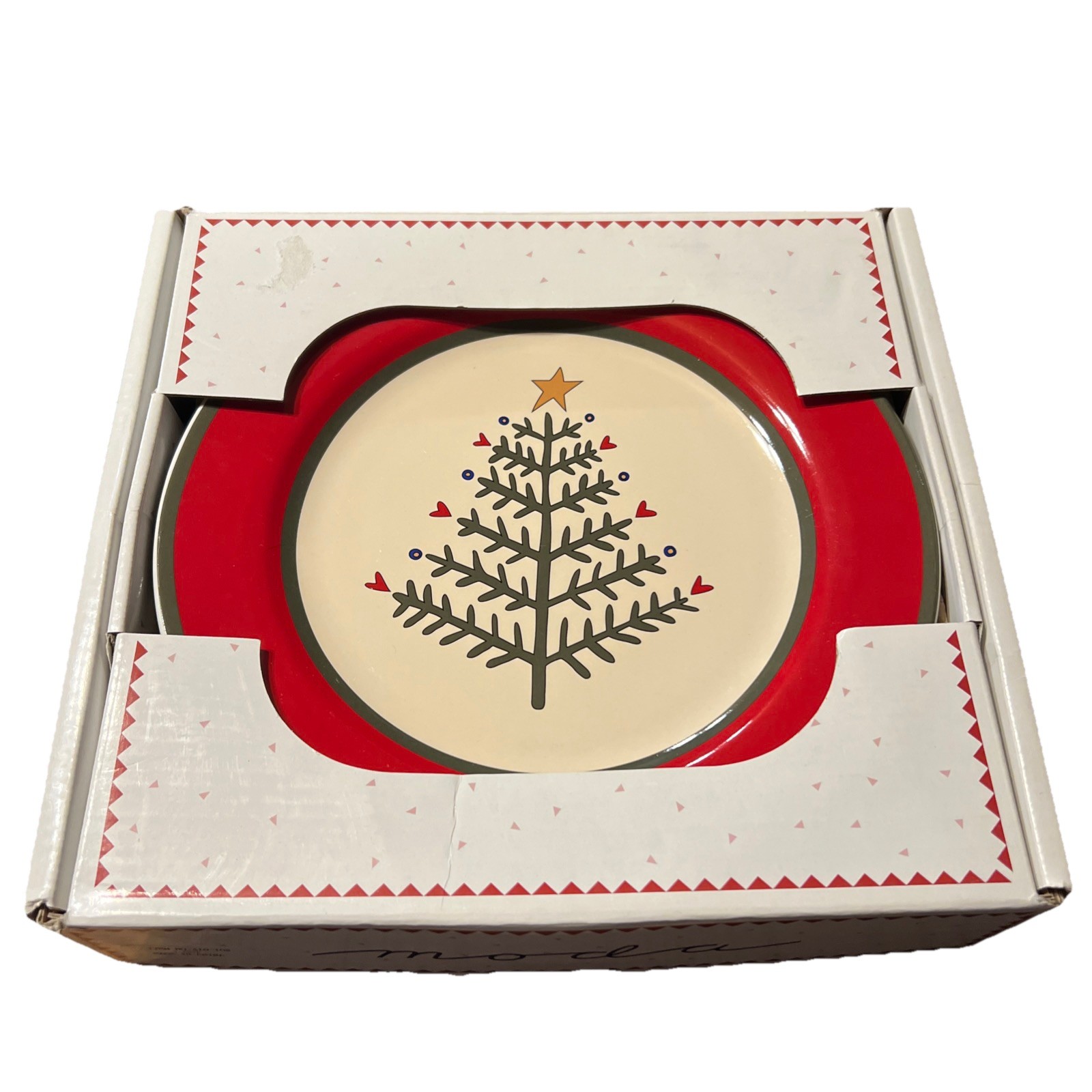 Dallas Moda Set Of 4 Stoneware dinnerware Plates, Holiday Tree Design ...