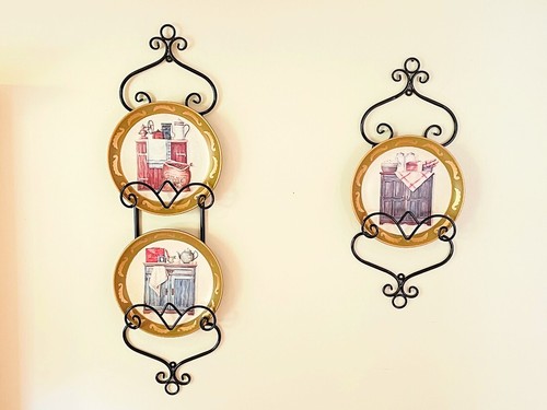 Hand Made Vertical Iron Wall Plate Holder Rack Display A001 Black 55cm ...