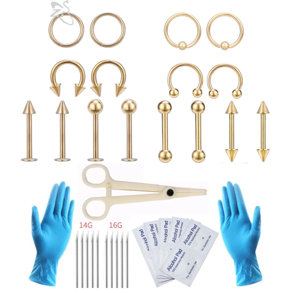 37Pcs Stainless Steel Body Piercing Tool Kit for Eyebrow Ear Nose Helix ...