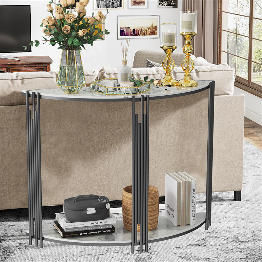 Iron And Glass Entry Table Console Table KENDALL Tempered Glass
