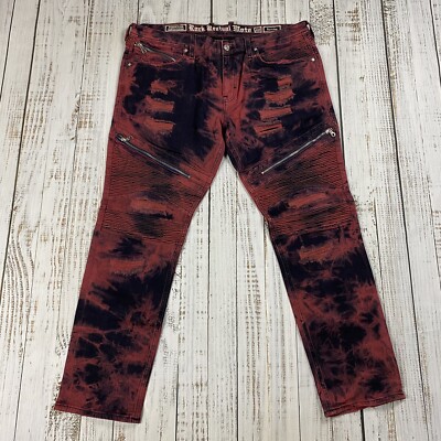 ROCK REVIVAL MOTO DAVIDAY S205 SKINNY LEG TIE DYE RED DENIM JEANS MENS ...