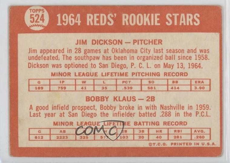 1964 Topps High # Jim Dickson Bobby Klaus #524 Rookie RC | eBay