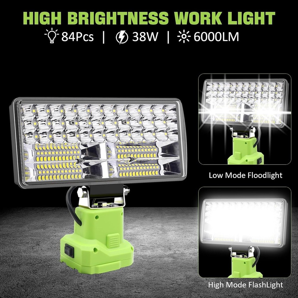 6000LM Cordless LED Work Lights For Ryobi 18V Battery Flashlight LED ...