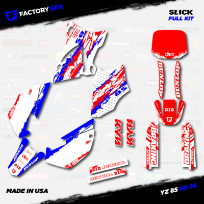 Red White & Blue Slick Racing Graphics kit fits 02-14 Yamaha Yz85 YZ 85 ...