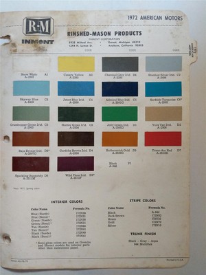 1972 AMERICAN MOTORS Original RM RINSHED-MASON Automotive Paint Color ...