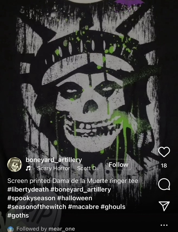 BONEYARD ARTILLERY Skull Statue Of Liberty Graphic Ringer Tee Sz S ...