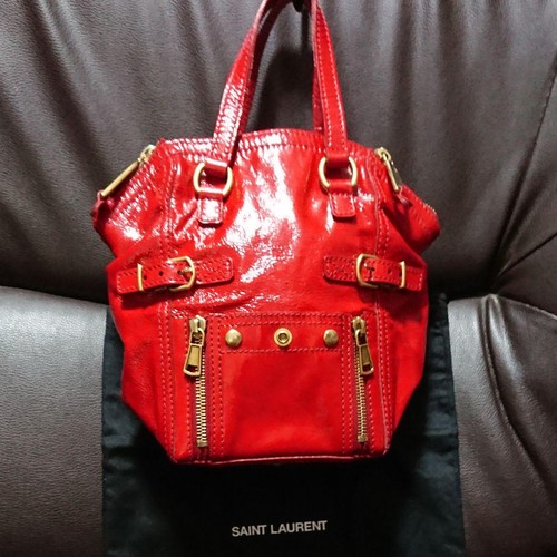 Yves Saint Laurent Rive Gauche Down Town Red Patent Leather bag wz ...