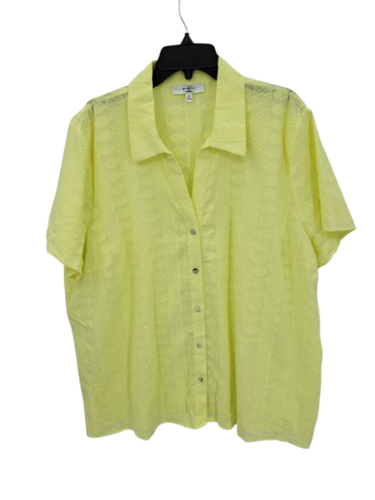 Moa Moa Top Womens Plus 3X Yellow Eyelet Short Sleeve Button Up ...