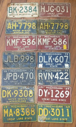 Michigan Vintage License Plate Lot 14 Classics 2 Sets Match Pre 73 ...