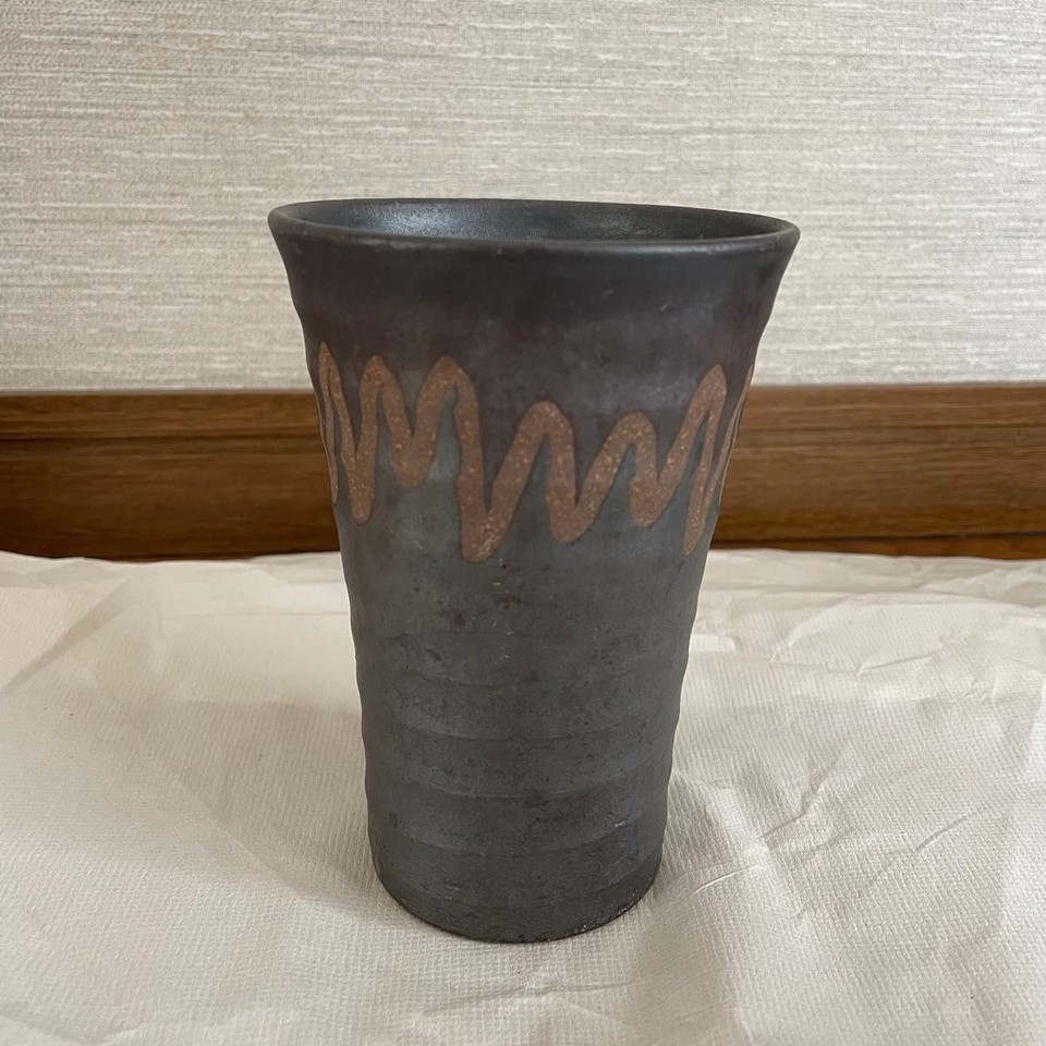 Y0219 Shigaraki ware MAORI ceramic tumbler set of 2 free cup dark gray ...