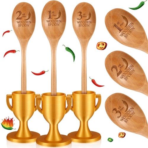 3 Pcs Golden Spoon Award Cooking Trophy for Chili Cook Off Wood Spoon ...