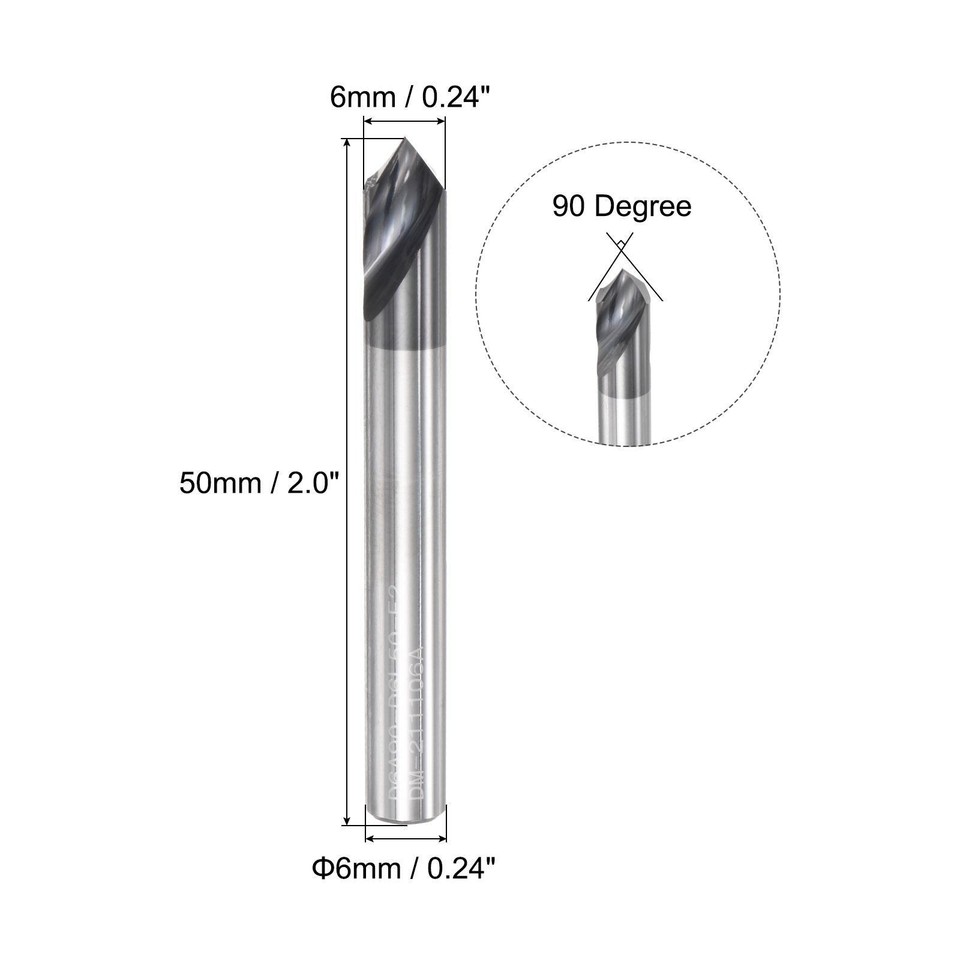 6mm Dia 6mm Shank 90 Degree Carbide AlTiSin Coated 2 Flutes Spotting ...