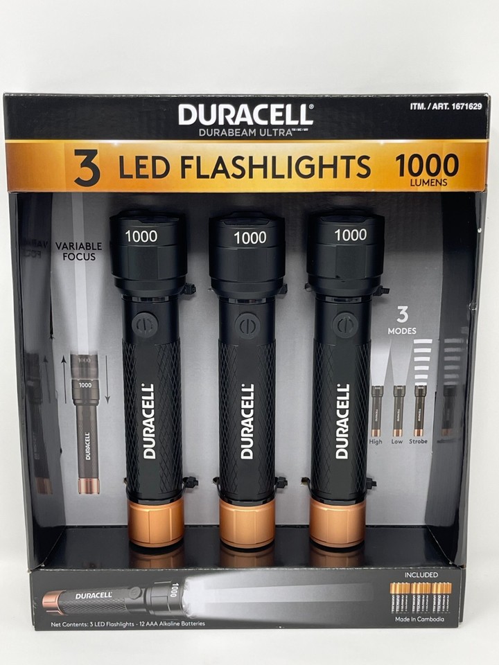 Duracell Durabeam Ultra 3 LED Flashlights 1000 Lumens 12 AAA Alkaline ...