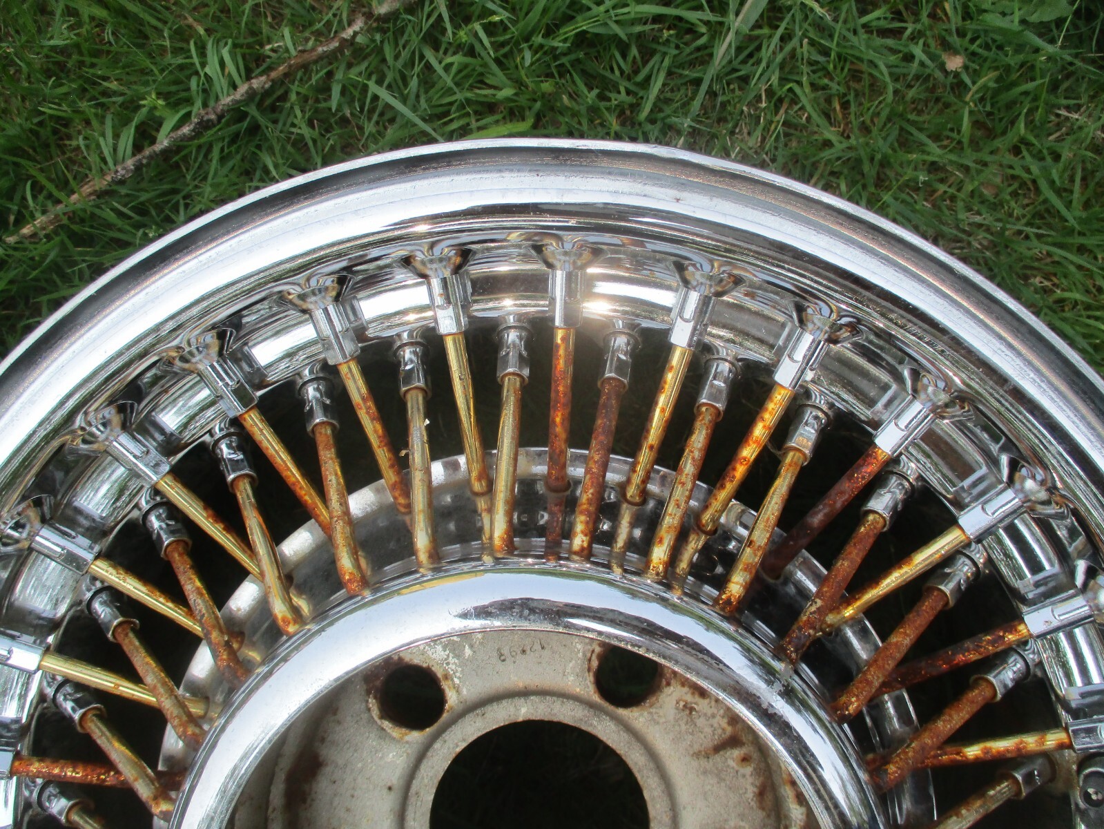 15'' x 7'' Vintage Mclean ? Chrome 60 gold Spoke Wire Wheel 5x4.75 ...