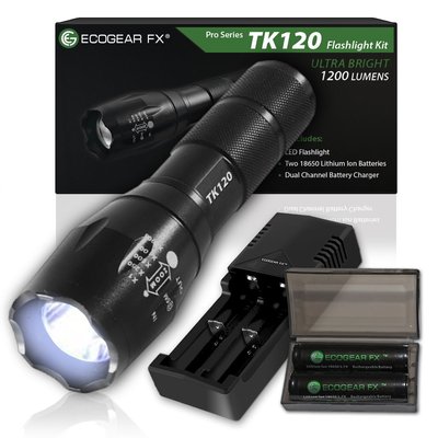 EcoGear FX Tactical Flashlight, TK120 Complete LED Flashlight Kit with ...