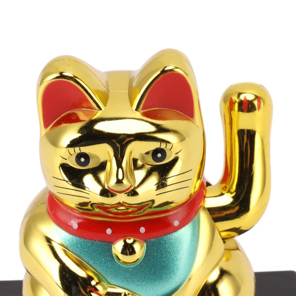Solar Powered Waving Lucky Cat Solar Powered Gold Welcoming Waving Hand ...