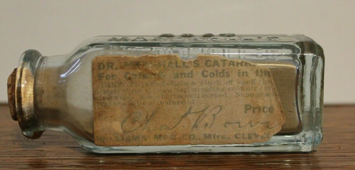 Vintage 1900's Dr. Marshall's Catarrh Snuff Bottle-Label-Contents 3 1/2 ...