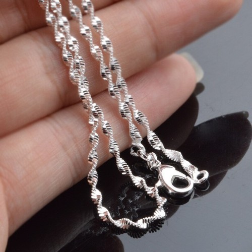925 Sterling Silver 2MM Twisted Water Wave Link Chain Necklace Wedding ...