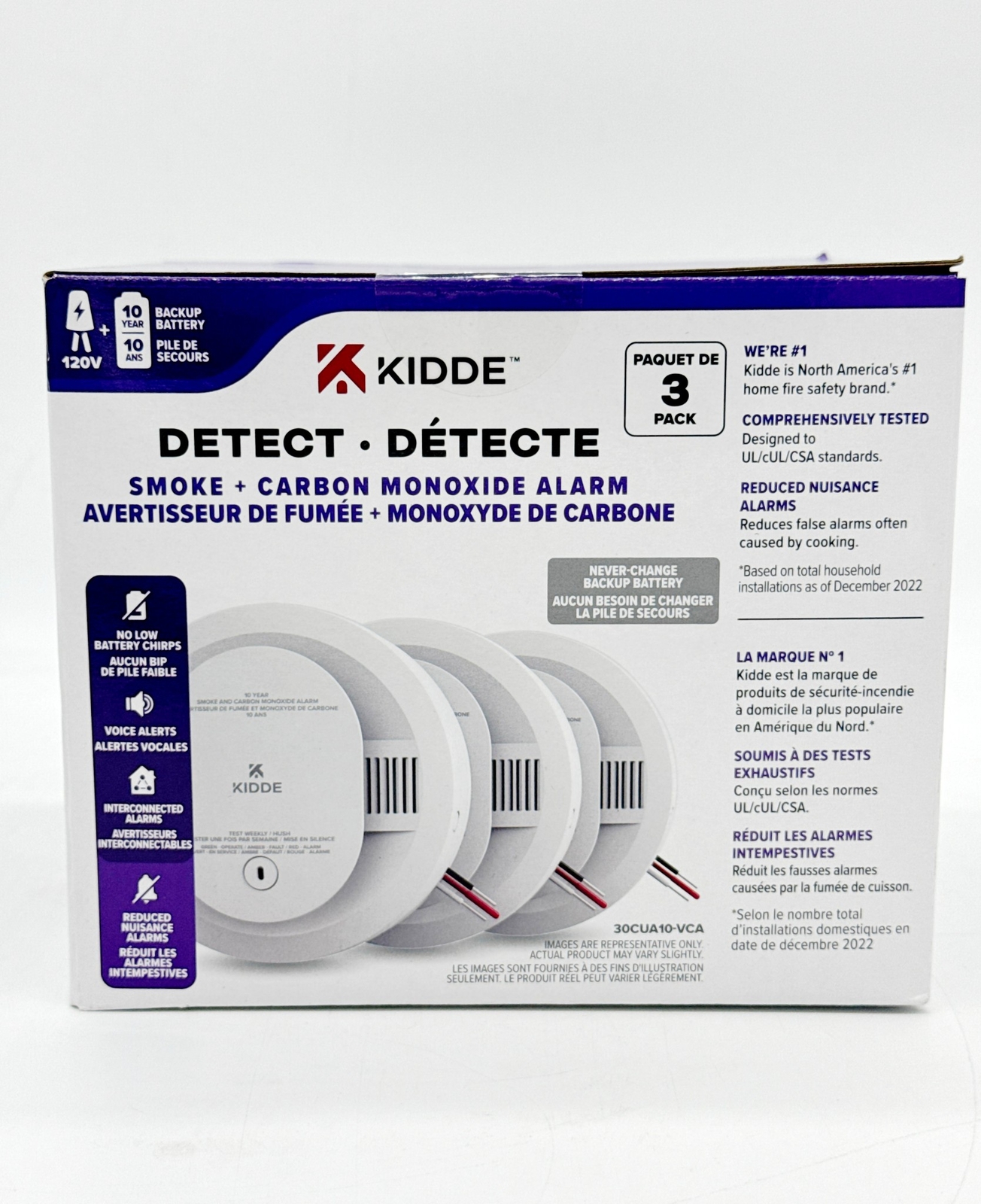 Kidde 30CUA10-VCA Combination Smoke and Carbon Monoxide Alarm, 3 Pack ...