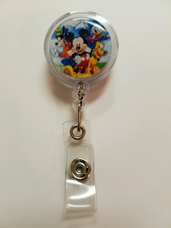 Disney Retractable Badge Reel Name Tag ID Holder Mickey Mouse Pluto ...